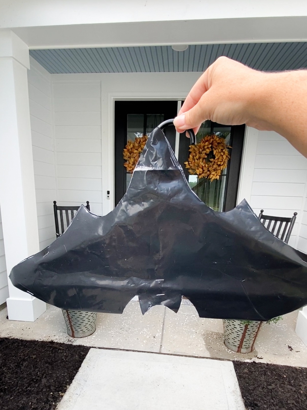 Scary and easy DIY trash bag Halloween bat decor - Cribbs Style